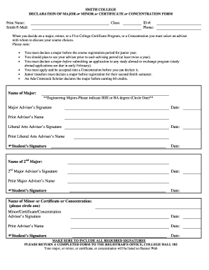 Fillable Online smith Name of Major: Major Adviser's Signature Date ...