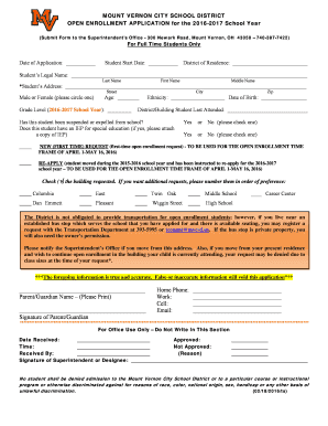 Fillable Online 2016-2017 - Open Enrollment Application 2 Fax Email ...