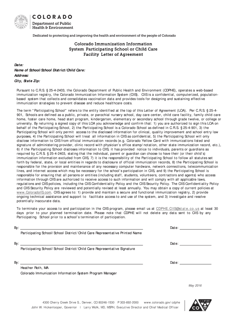 Fillable Online colorado Final School Implementation DocumentsCDPHE ...