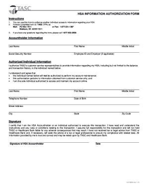 Fillable Online HSA bInformation Authorizationb - TASC Fax Email Print - pdfFiller