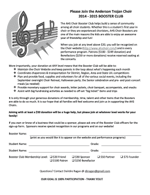 Fillable Online 2014-2015 Booster Club Enrollment Formdocx Fax Email ...