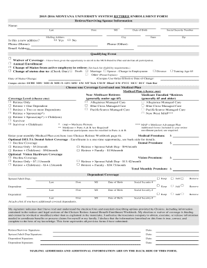 Fillable Online Retiree Enrollment Form - Montana University System ...