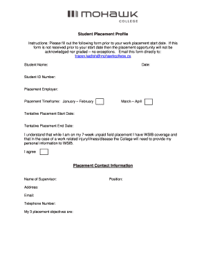 Fillable Online Student Placement Profile Placement Contact bb - Mohawk ...