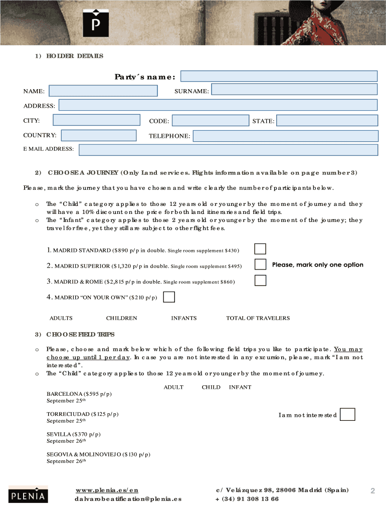 Fillable Online BOOKING FORM - Individuals and families Fax Email Print ...