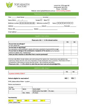 Fillable Online Draft for Flu shot questionnaire Jack Fax Email Print ...