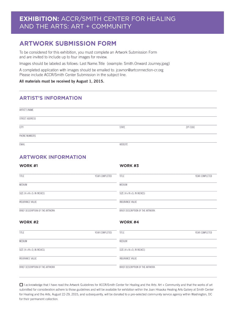 Fillable Online artconnection-cr Exhibition: accr/smith center for ...