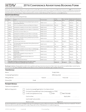 Fillable Online htav asn 2016 Conference Advertising Booking Form Fax ...
