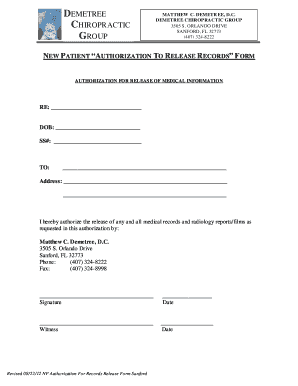 Fillable Online NEW PATIENT AUTHORIZATION TO RELEASE RECORDS FORM Fax ...