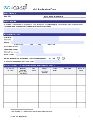 Fillable Online educarestaffing Job Application Form - Educare Staffing ...