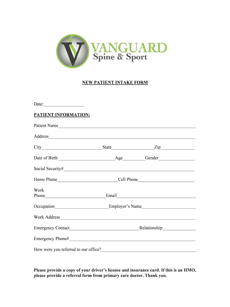 Fillable Online NEW PATIENT INTAKE FORM PATIENT INFORMATION Fax Email Print - pdfFiller