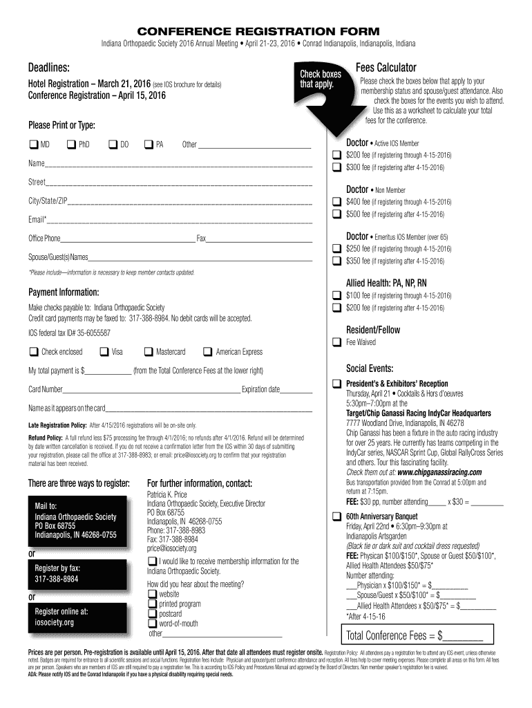 Fillable Online iosociety 2016 Member Registration Form ONLY PDF ...