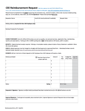 Fillable Online ce washington Reimbursement bformb 3xlsx Fax Email ...