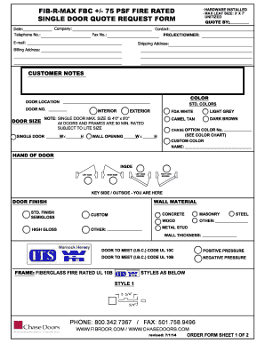 Fillable Online FBC Fire Rated Single 75 Door Quote Form Fax Email ...