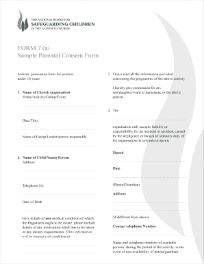 Fillable Online safeguardingchildrencloyne Sample Parental Consent Form ...