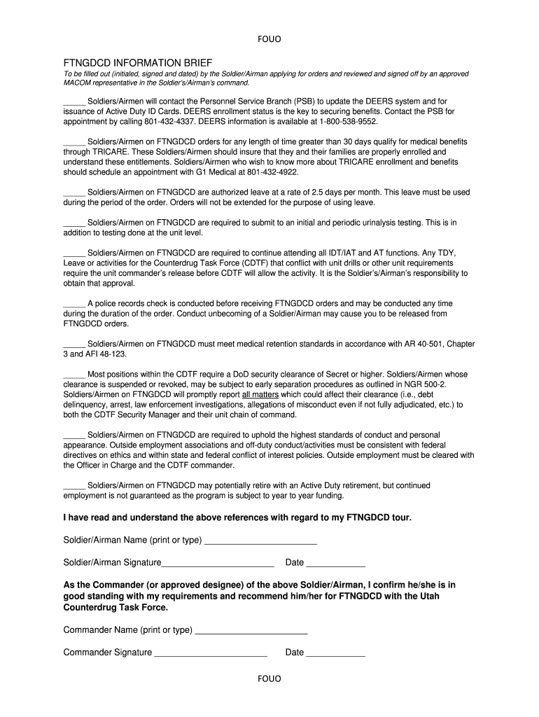 Fillable Online ut ngb army FOUO FOUO FTNGDCD INFORMATION BRIEF Fax ...