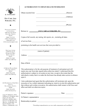 Fillable Online AUTHORIZATION TO OBTAIN HEALTH INFORMATION Obtain ...