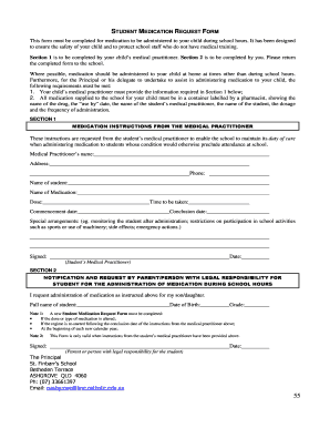 Fillable Online stfinbarrsashgrove qld edu STUDENT MEDICATION REQUEST FORM - stfinbarrsashgrove ...