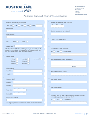 Fillable Online australian-visa ie Australian Six Month Tourist Visa ...