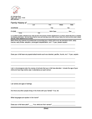 Fillable Online SFLC Family History Form - The School For Little ...