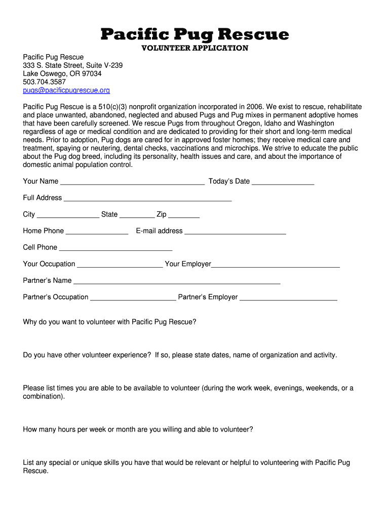 Fillable Online pacificpugrescue Pacific Pug Rescue VOLUNTEER ...