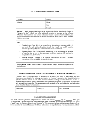 Fillable Online TALECH SAAS SERVICES ORDER FORM - Banc Certified ...