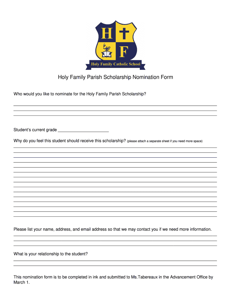 Fillable Online static hfsgb Holy Family Parish Scholarship Nomination ...