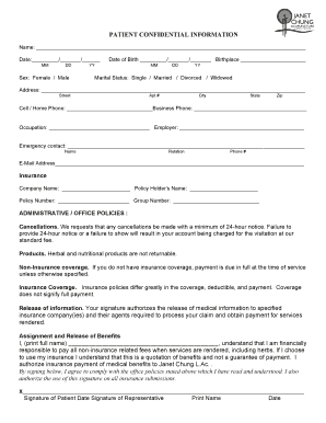 Fillable Online PATIENT CONFIDENTIAL INFORMATION - Janet Chung Fax ...