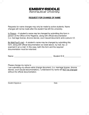 Fillable Online daytonabeach erau REQUEST FOR CHANGE OF NAME Requests for name changes ...