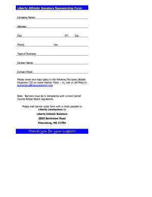 Fillable Online Liberty Athletic Boosters Sponsorship Form Fax Email ...
