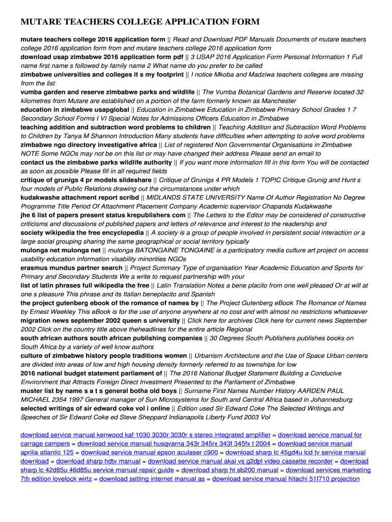 Mutare Teachers College Application Form Pdf - Fill Online, Printable ...