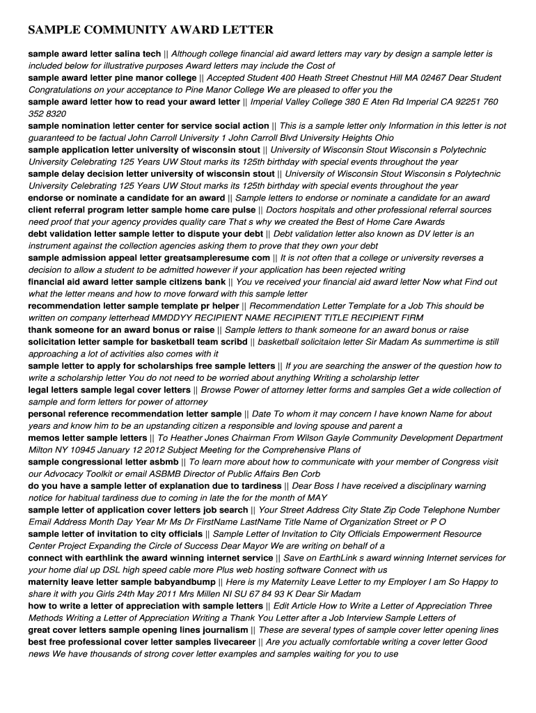 Fillable Online 64 140 159 Sample community award letter Download Free ...
