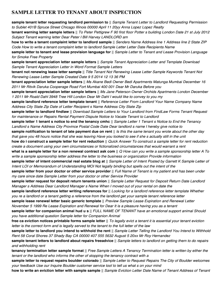 Fillable Online 64 140 159 Sample letter to tenant about inspection ...