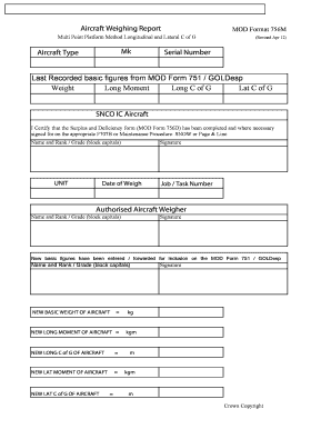 Fillable Online Aircraft Weighing Report Aircraft Type Mk Serial Number ...