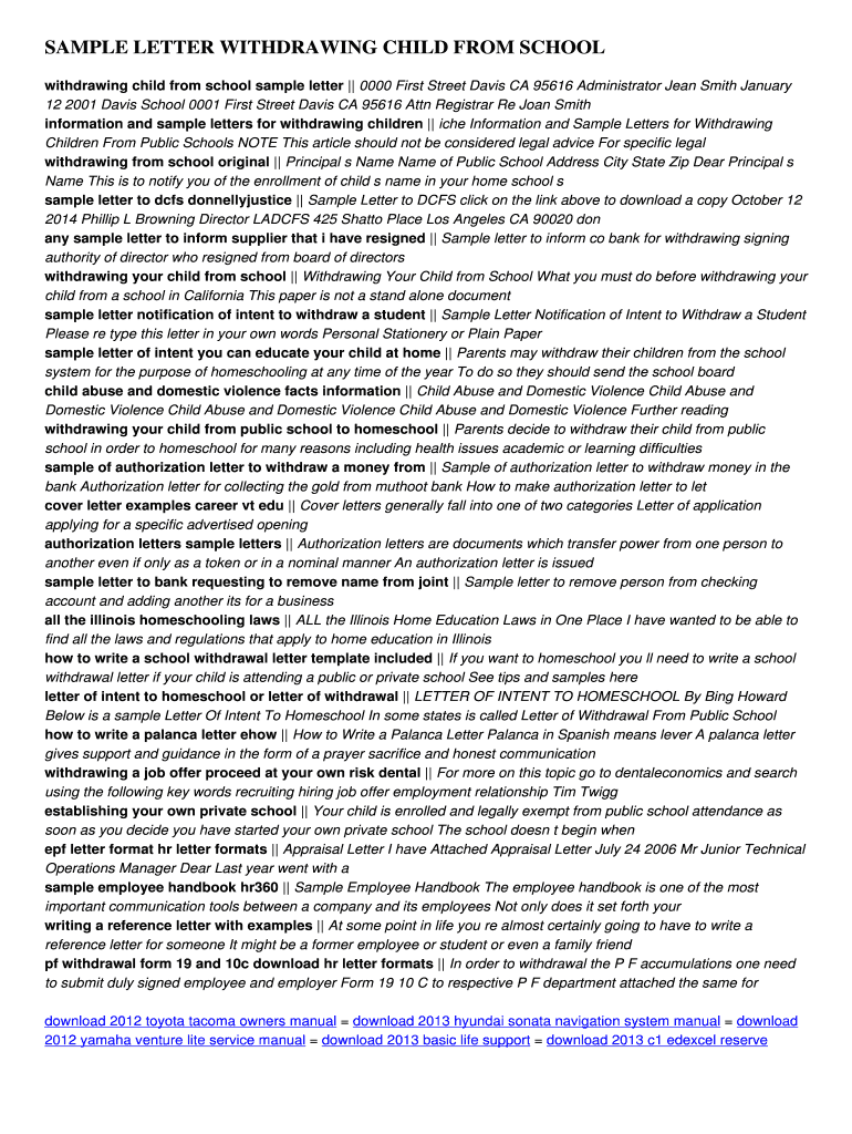 Fillable Online 64 140 159 Sample letter withdrawing child from school ...