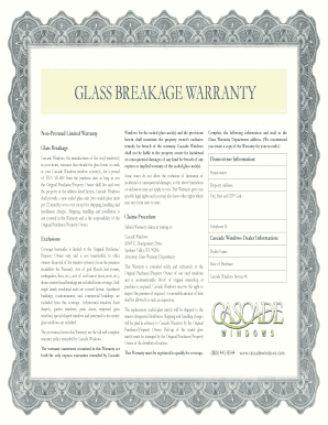 Fillable Online GLASS BREAKAGE WARRANTY - Cascade Windows Fax Email ...
