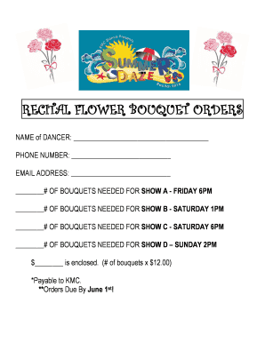 Fillable Online kmcdance FLOWER BOUQUET ORDER FORM Fax Email Print ...