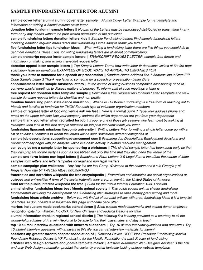 Fillable Online 64 140 159 Sample fundraising letter for alumni ...