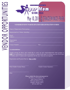 Fillable Online VENDOR EVENT PARTICIPATION REGISTRATION FORM Fax Email ...