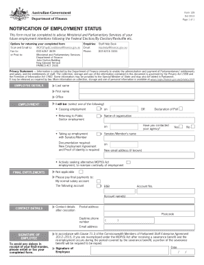 Fillable Online BForm 129b Notification of Employment Status Fax Email ...