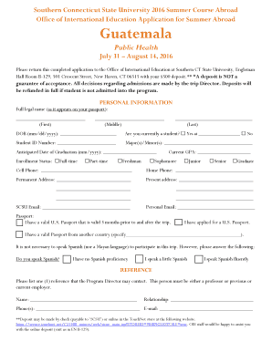 Fillable Online southernct Guatemala Application - Southern Connecticut State University Fax ...