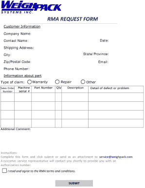 Fillable Online RMA REQUEST FORM - bweighpackbbcomb Fax Email Print ...