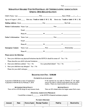 Fillable Online Team: SEBASTIAN SHARKS YOUTH FOOTBALL & Fax Email Print ...