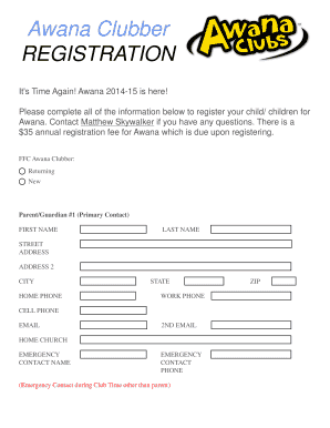 Fillable Online Awana Clubber REGISTRATION Fax Email Print - pdfFiller