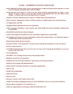 Fillable Online NAME / ADDRESS CHANGE CHECKLIST Fax Email Print - pdfFiller