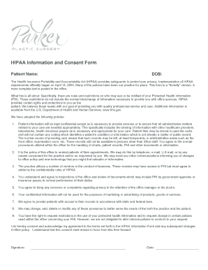 Fillable Online HIPAA Information and Consent Form - Plastic Surgeon ...