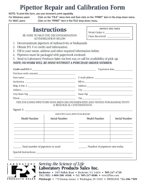 Fillable Online Pipettor Repair and Calibration Form - Laboratory Sales ...