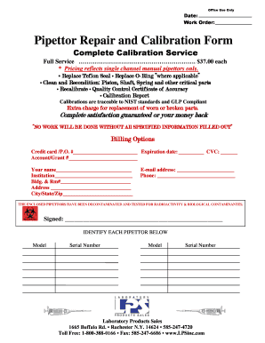Fillable Online Pipettor Repair and Calibration Form - Laboratory ...