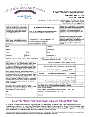 Fillable Online Food Vendor Application - Maxwell's Million Dollar ...