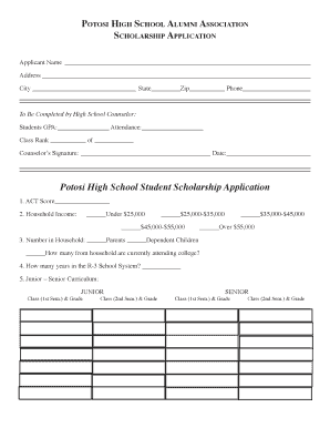 Fillable Online phs potosir3 Potosi Alumni Scholarship Application 2015 ...