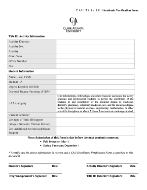 Fillable Online cau CAU bTitleb III Academic Verification bForm Titleb ...